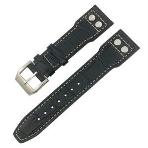 jwtpro for iwc iw3777 iw3270 mark 18 big pilot’s watch strap soft cowhide bracelets 20mm 21mm 22mm leather watch band (color : black rivet silver, size : 20mm)