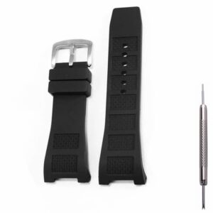 kevisae black concave lug rubber silicone watch band strap for iwc watch replacement rubber silicone band-iwc watch strap iw322503 iw323601 iw376501 (silver buckle)