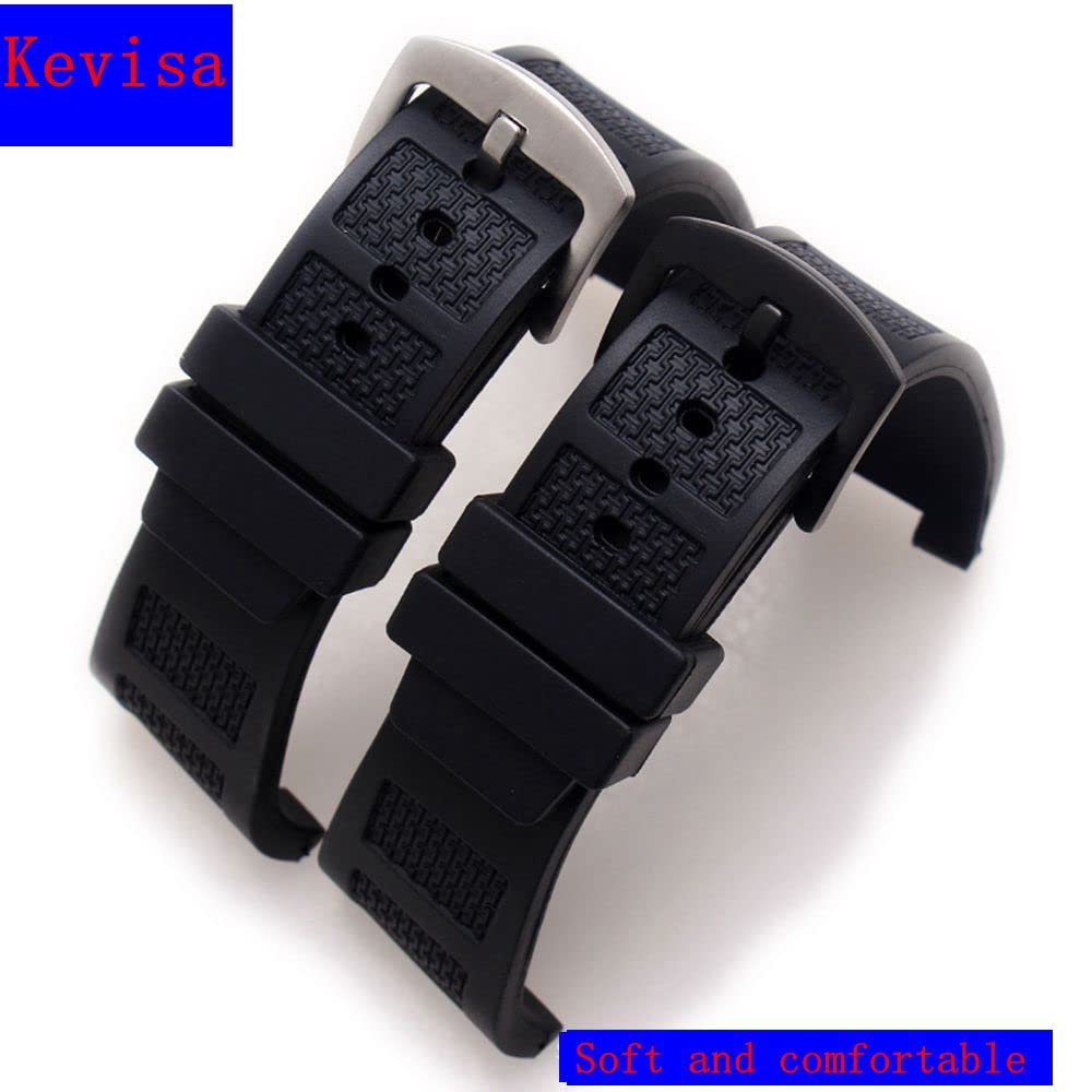 Kevisae Black Concave Lug Rubber Silicone Watch Band Strap for IWC Watch Replacement Rubber Silicone Band-IWC Watch Strap IW322503 IW323601 IW376501 (Silver buckle)