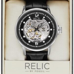 Relic by Fossil Men's Damon Silver Stainless Steel and Black Leather Band Automatic Watch (Model: ZR77224)