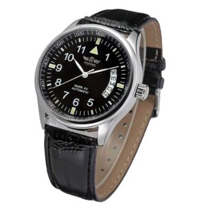 vigoroso men's sport day date black leather automatic self winding watch