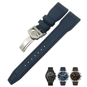 kkfaus 20mm 21mm 22mm nylon fiber leather watchband fit for iwc iw377729 iw389001 big pilot watch green blue black watch strap (color : blue silver 2, size : 22mm)