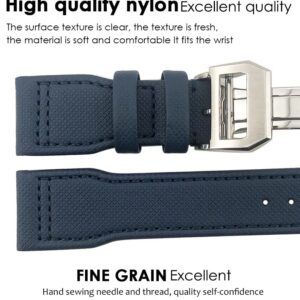 KKFAUS 20mm 21mm 22mm Nylon Fiber Leather Watchband Fit for IWC IW377729 IW389001 Big Pilot Watch Green Blue Black Watch Strap (Color : Blue silver 2, Size : 22mm)