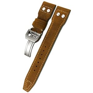 genuine leather with rivets watchband 20mm 21mm 22mm fit for iwc big pilot's watches le petit prince top gun iw3777 iw3293 wristband folding buckle cowhide watch strap (crazy horse leather, 22mm)