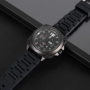 SANWA Mens 26mm Black Silicone Rubber Diver Watch Band Waterproof Sport Stainless Steel Black Buckle