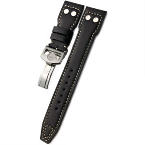 crfyj 20mm 21mm 22mm rivet calfskin leather watch band fit for iwc watch big pilot iw5009 spitfire iw3777 le petit prince mark strap (color : black white 1, size : 21mm)