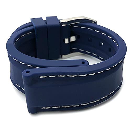 GC GUAN CHAO 20mm 22mm 19mm 21mm Soft Rubber Silicone Watchband Fit for IWC Le Petit Prince PILOT'S WATCHES TOP GUN Mark18 IW3777 IW3270 IW5009 Watch Strap (Blue white line, 22mm)