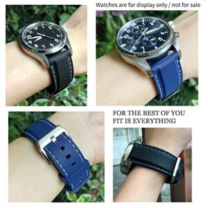 GC GUAN CHAO 20mm 22mm 19mm 21mm Soft Rubber Silicone Watchband Fit for IWC Le Petit Prince PILOT'S WATCHES TOP GUN Mark18 IW3777 IW3270 IW5009 Watch Strap (Blue white line, 22mm)