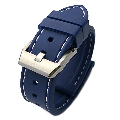 GC GUAN CHAO 20mm 22mm 19mm 21mm Soft Rubber Silicone Watchband Fit for IWC Le Petit Prince PILOT'S WATCHES TOP GUN Mark18 IW3777 IW3270 IW5009 Watch Strap (Blue white line, 22mm)