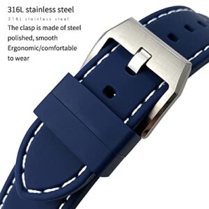 GC GUAN CHAO 20mm 22mm 19mm 21mm Soft Rubber Silicone Watchband Fit for IWC Le Petit Prince PILOT'S WATCHES TOP GUN Mark18 IW3777 IW3270 IW5009 Watch Strap (Blue white line, 22mm)