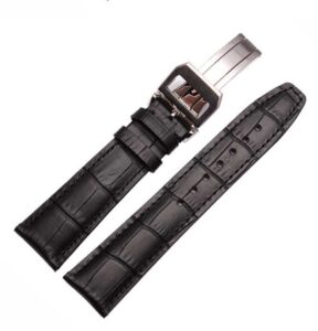 richie strap 20mm 21mm 22mm crocodile skin pattern leather watch straps deployment clasp band for iwc portugieser pilot's watchs[iw35312/iw371401] (21mm, black)