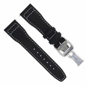 ewatchparts 21mm leather watch strap band compatible with iwc portuguese pilot shiny clasp black ws