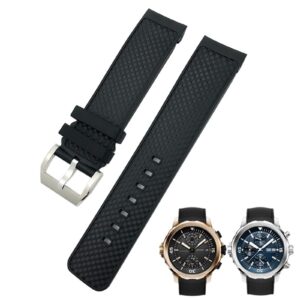 facdem 22mm fluorine rubber watch strap soft black blue watch bands for iwc aquatimer family for men bracelet (color : new version black, size : 22mm)