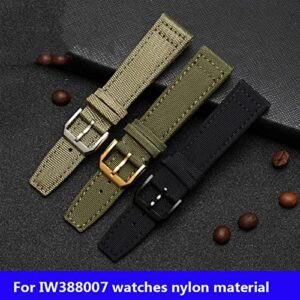 JWTPRO for IWC Pilot Spitfire Timezone TopGun Strap Green Black Belts Wristwatch Straps 20mm 21mm 22mm Nylon Canvas Fabric Watch Band (Color : Green Silver, Size : 21mm)