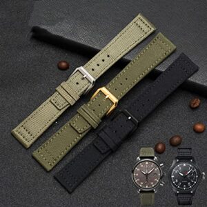 JWTPRO for IWC Pilot Spitfire Timezone TopGun Strap Green Black Belts Wristwatch Straps 20mm 21mm 22mm Nylon Canvas Fabric Watch Band (Color : Green Silver, Size : 21mm)