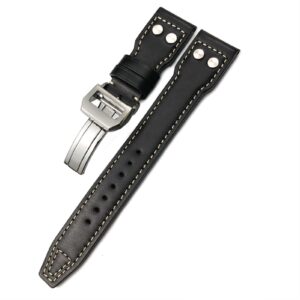 kkfaus for iwc big pilot watch top gun spitfire le petit prince calfskin strap 20mm 21mm 22mm genuine leather rivet watchband (color : black white smooth, size : 20mm)