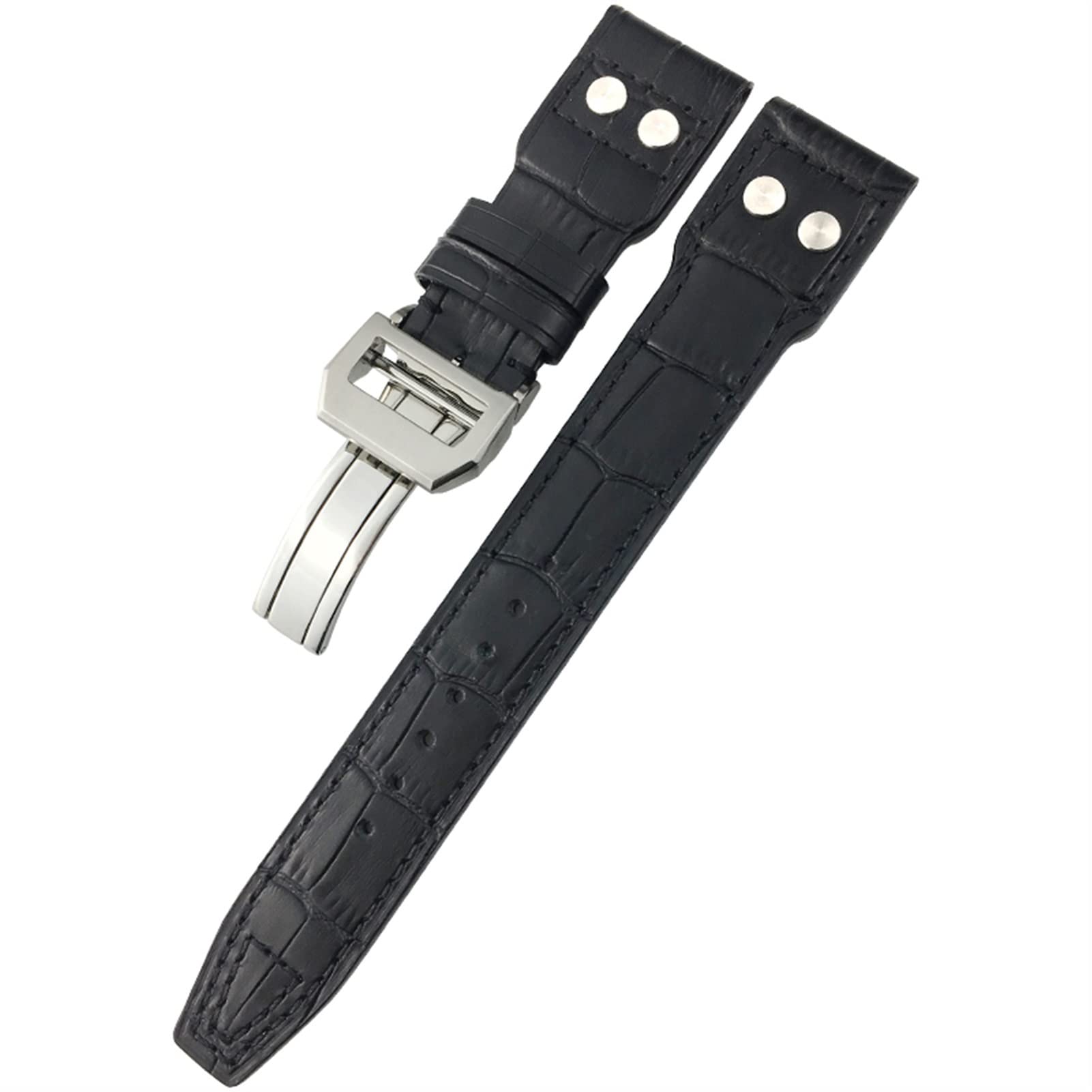 KKFAUS For IWC Big Pilot Watch TOP GUN SPITFIRE Le Petit Prince Calfskin Strap 20mm 21mm 22mm Genuine Leather Rivet Watchband (Color : Black white smooth, Size : 20mm)