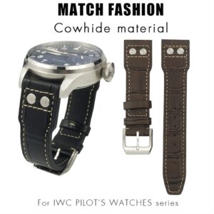 SKM Leather Watchband 20mm 21mm 22mm for IWC IW3777 IW3270 Mark 18 Big Pilot’s Watch Strap Brown Soft Cowhide Bracelets (Color : Brown Rivet Silver, Size : 21mm)