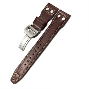 haodee for iwc big pilot watch top gun spitfire le petit prince calfskin strap 20mm 21mm 22mm genuine leather rivet watchband (color : brown white bamboo, size : 21mm)