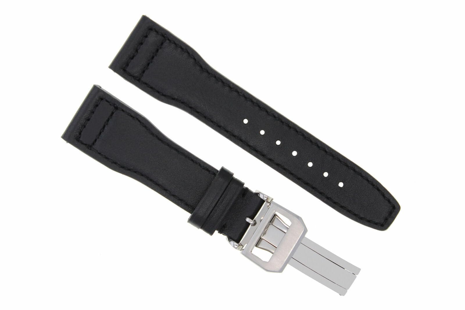 Ewatchparts 22MM LEATHER WATCH STRAP BAND DEPLOY CLASP COMPATIBLE WITH IWC PILOT PORTUGUESE WATCH BLACK