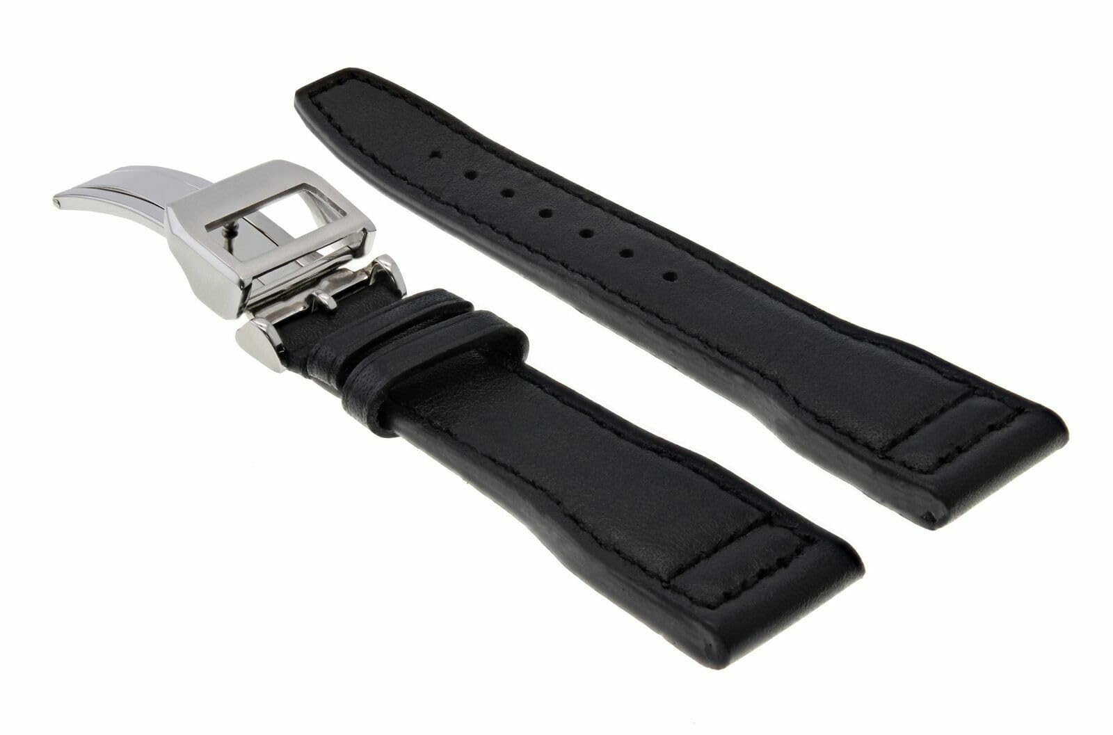 Ewatchparts 22MM LEATHER WATCH STRAP BAND DEPLOY CLASP COMPATIBLE WITH IWC PILOT PORTUGUESE WATCH BLACK