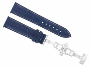 ewatchparts 19mm leather watch strap compatible with iwc pilot portuguese watch deployment buckle blue