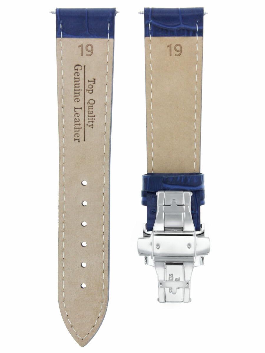 Ewatchparts 19MM LEATHER WATCH STRAP COMPATIBLE WITH IWC PILOT PORTUGUESE WATCH DEPLOYMENT BUCKLE BLUE