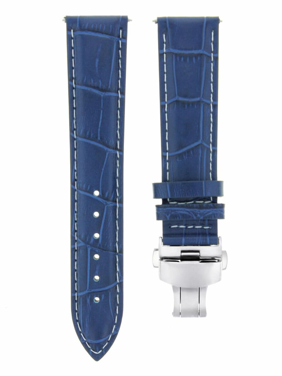 Ewatchparts 19MM LEATHER WATCH STRAP COMPATIBLE WITH IWC PILOT PORTUGUESE WATCH DEPLOYMENT BUCKLE BLUE