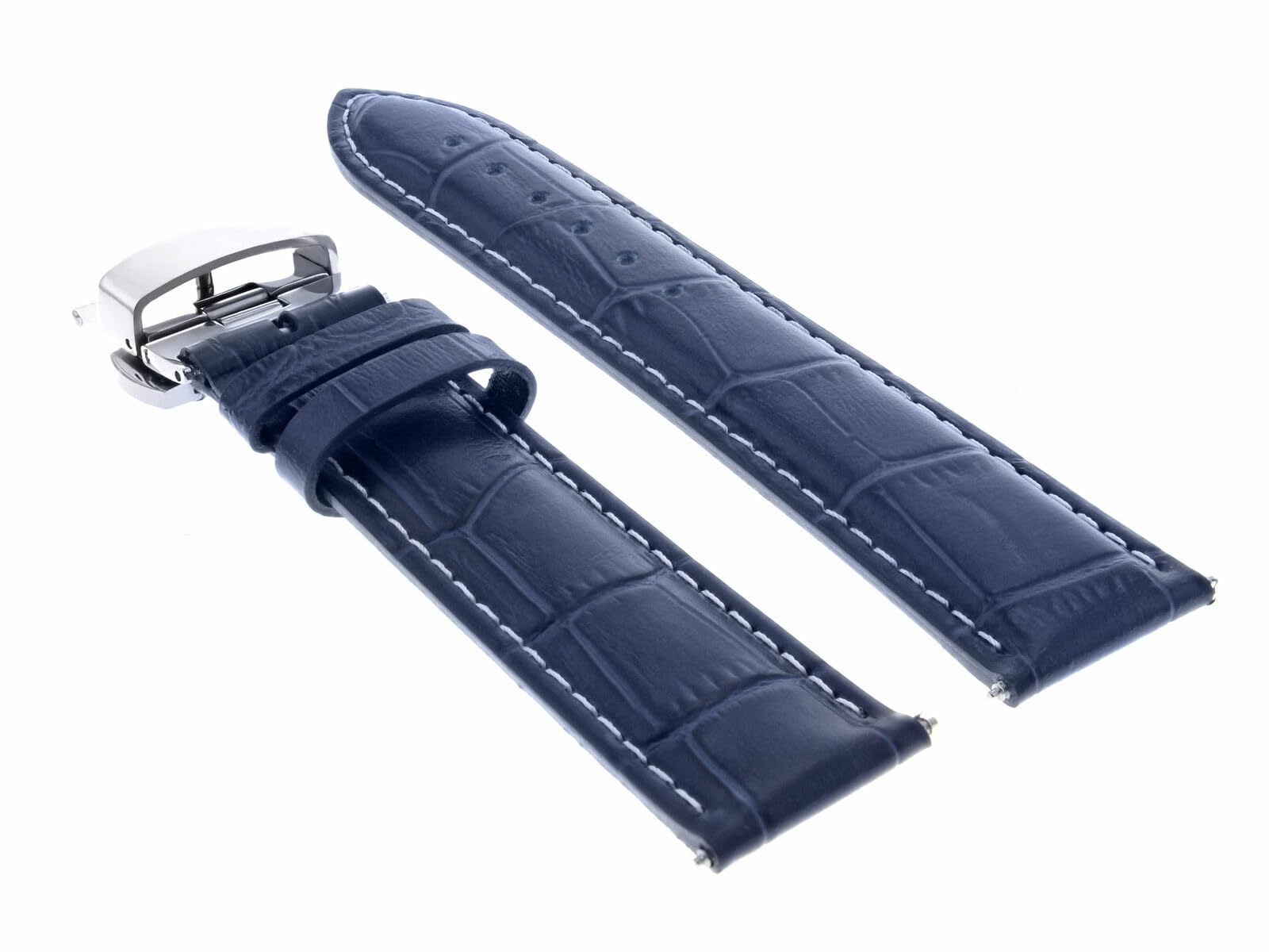 Ewatchparts 19MM LEATHER WATCH STRAP COMPATIBLE WITH IWC PILOT PORTUGUESE WATCH DEPLOYMENT BUCKLE BLUE