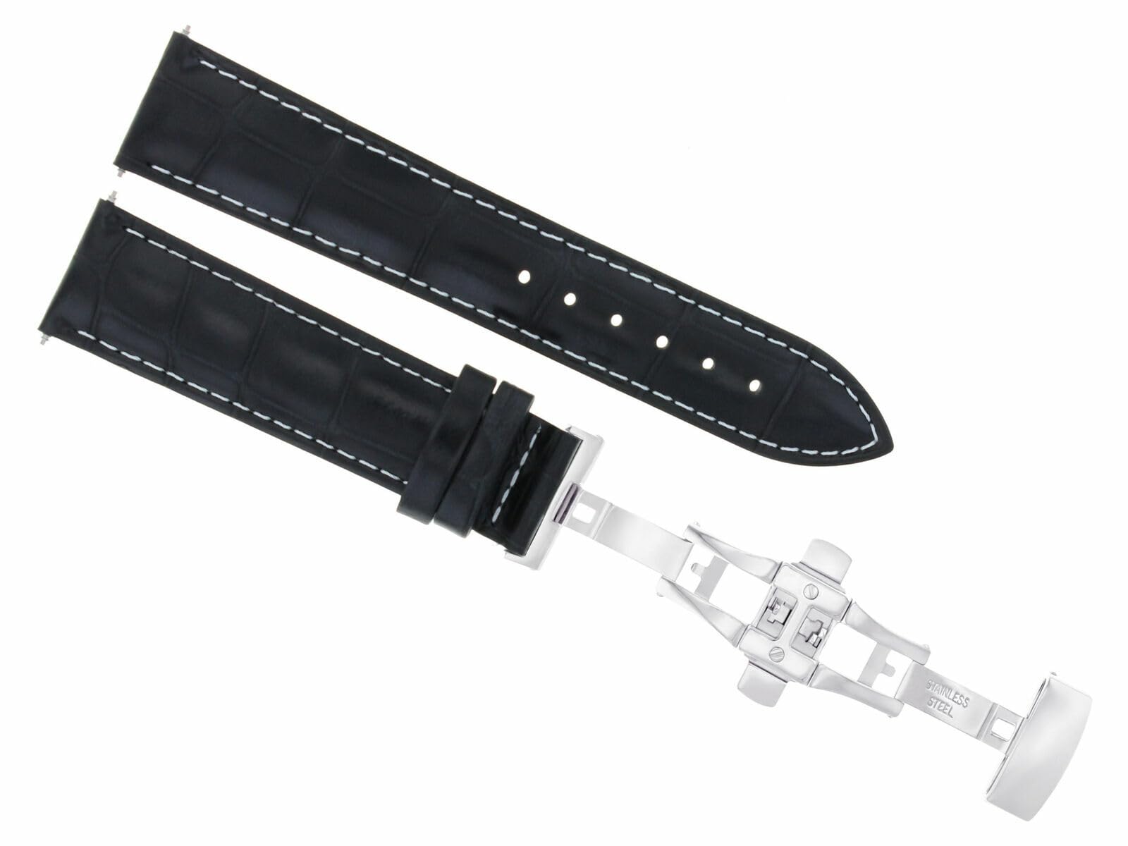 Ewatchparts 22MM BLACK LEATHER WATCH STRAP BAND DEPLOYMENT CLASP COMPATIBLE WITH IWC PILOT PORTUUESE