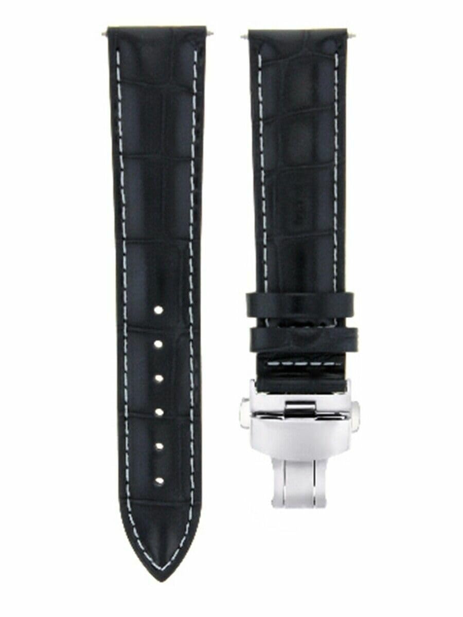 Ewatchparts 22MM BLACK LEATHER WATCH STRAP BAND DEPLOYMENT CLASP COMPATIBLE WITH IWC PILOT PORTUUESE