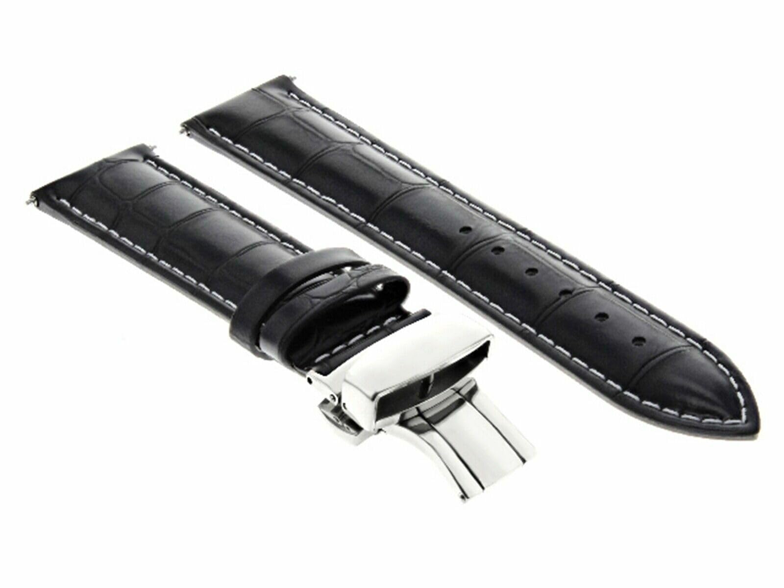 Ewatchparts 22MM BLACK LEATHER WATCH STRAP BAND DEPLOYMENT CLASP COMPATIBLE WITH IWC PILOT PORTUUESE