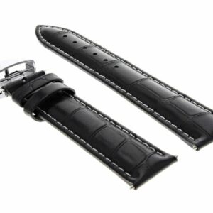 Ewatchparts 22MM BLACK LEATHER WATCH STRAP BAND DEPLOYMENT CLASP COMPATIBLE WITH IWC PILOT PORTUUESE