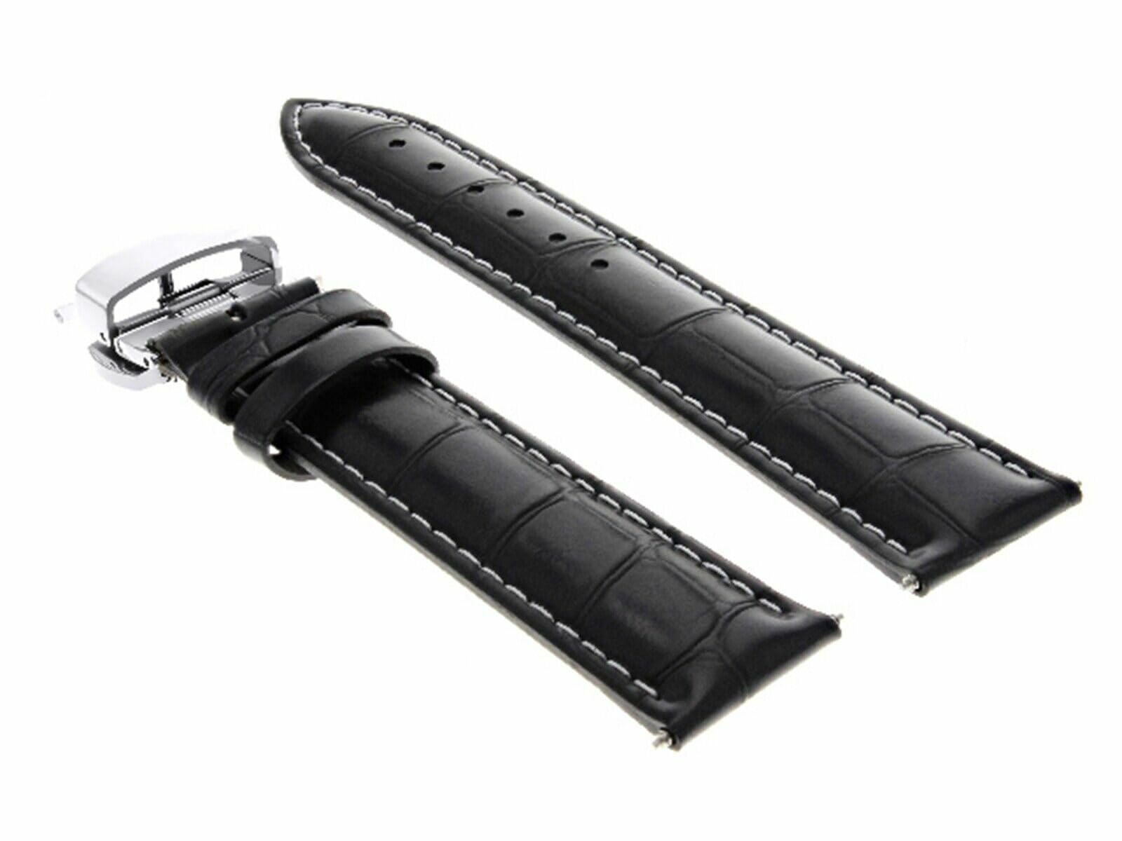 Ewatchparts 22MM BLACK LEATHER WATCH STRAP BAND DEPLOYMENT CLASP COMPATIBLE WITH IWC PILOT PORTUUESE