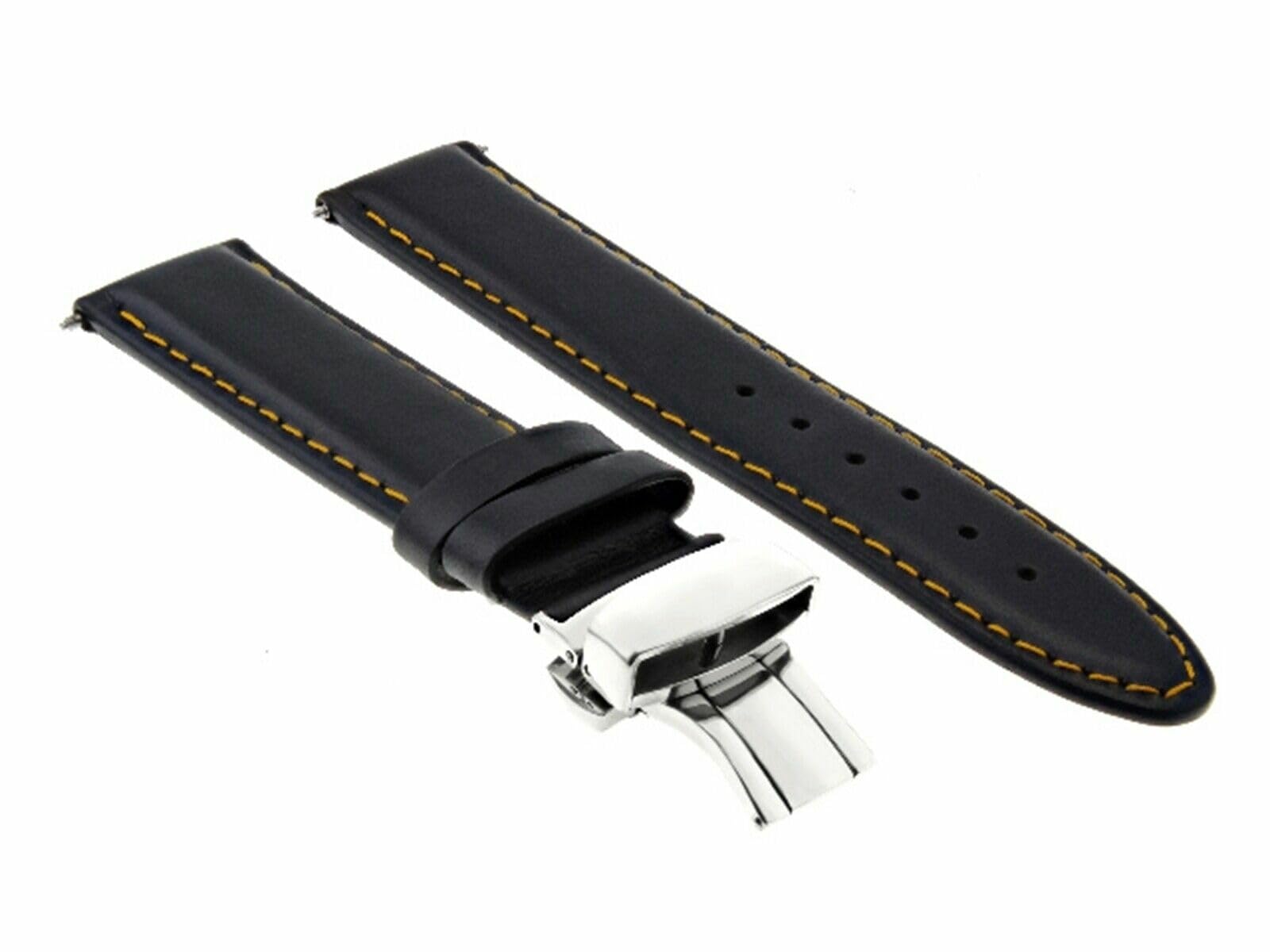 Ewatchparts 20MM SMOOTH LEATHER WATCH BAND STRAP DEPLOYMENT BUCKLE CLASP COMPATIBLE WITH IWC BLACK OS