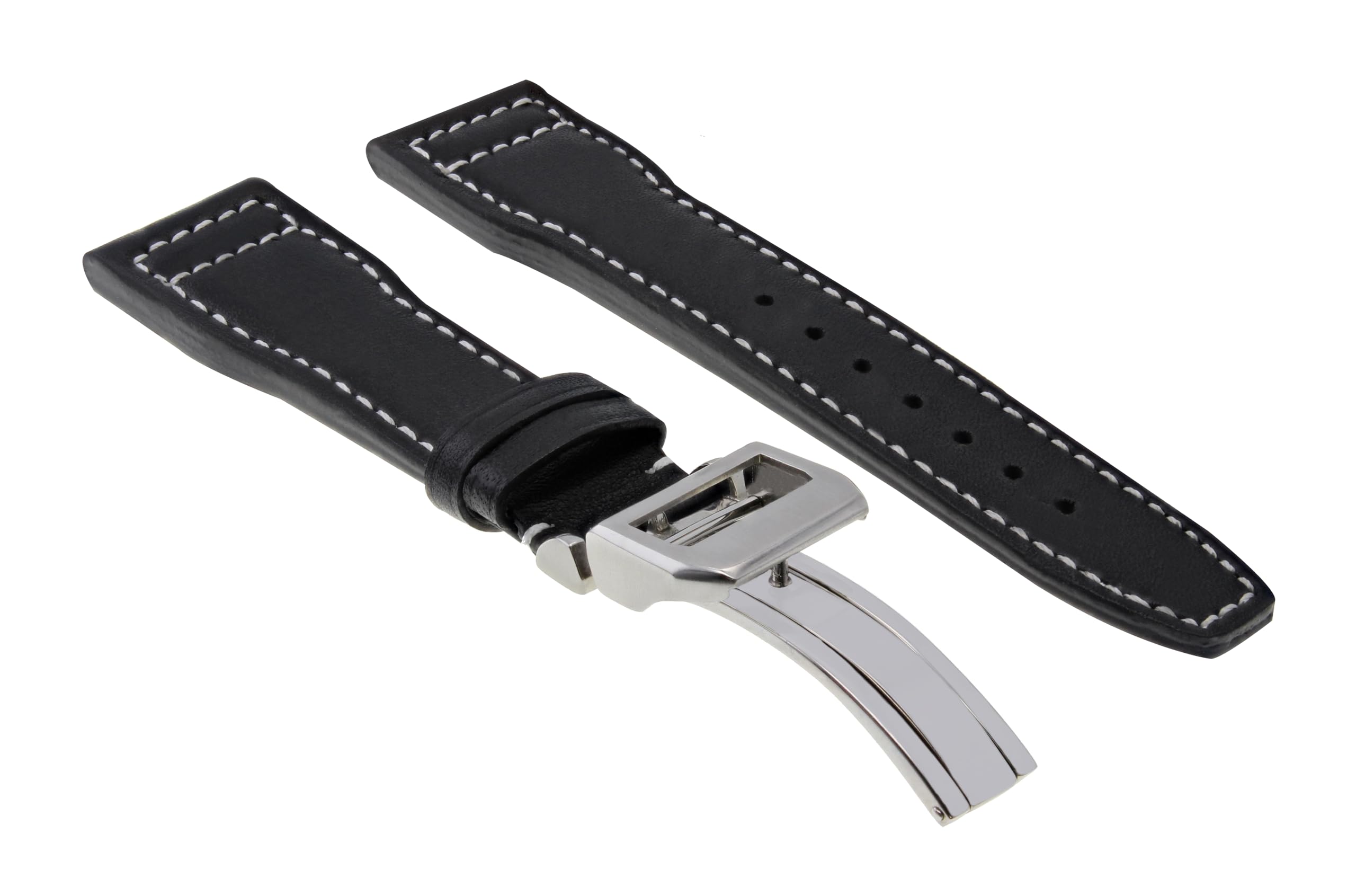 Ewatchparts 23MM LEATHER WATCH STRAP BAND COMPATIBLE WITH IWC PORTUGUESE PILOT AQUATIMER CLASP BLACK WS