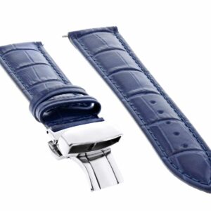 Ewatchparts 24MM BLUE LEATHER WATCH BAND STRAP DEPLOYMENT CLASP BUCKLE COMPATIBLE WITH IWC PILOT TOP GUN