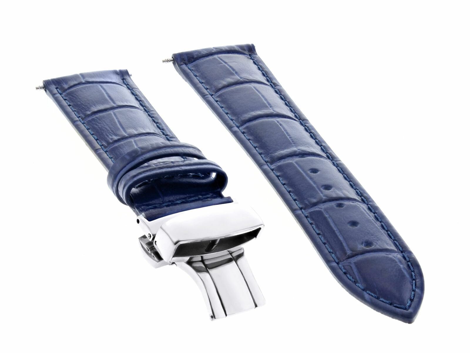 Ewatchparts 24MM BLUE LEATHER WATCH BAND STRAP DEPLOYMENT CLASP BUCKLE COMPATIBLE WITH IWC PILOT TOP GUN