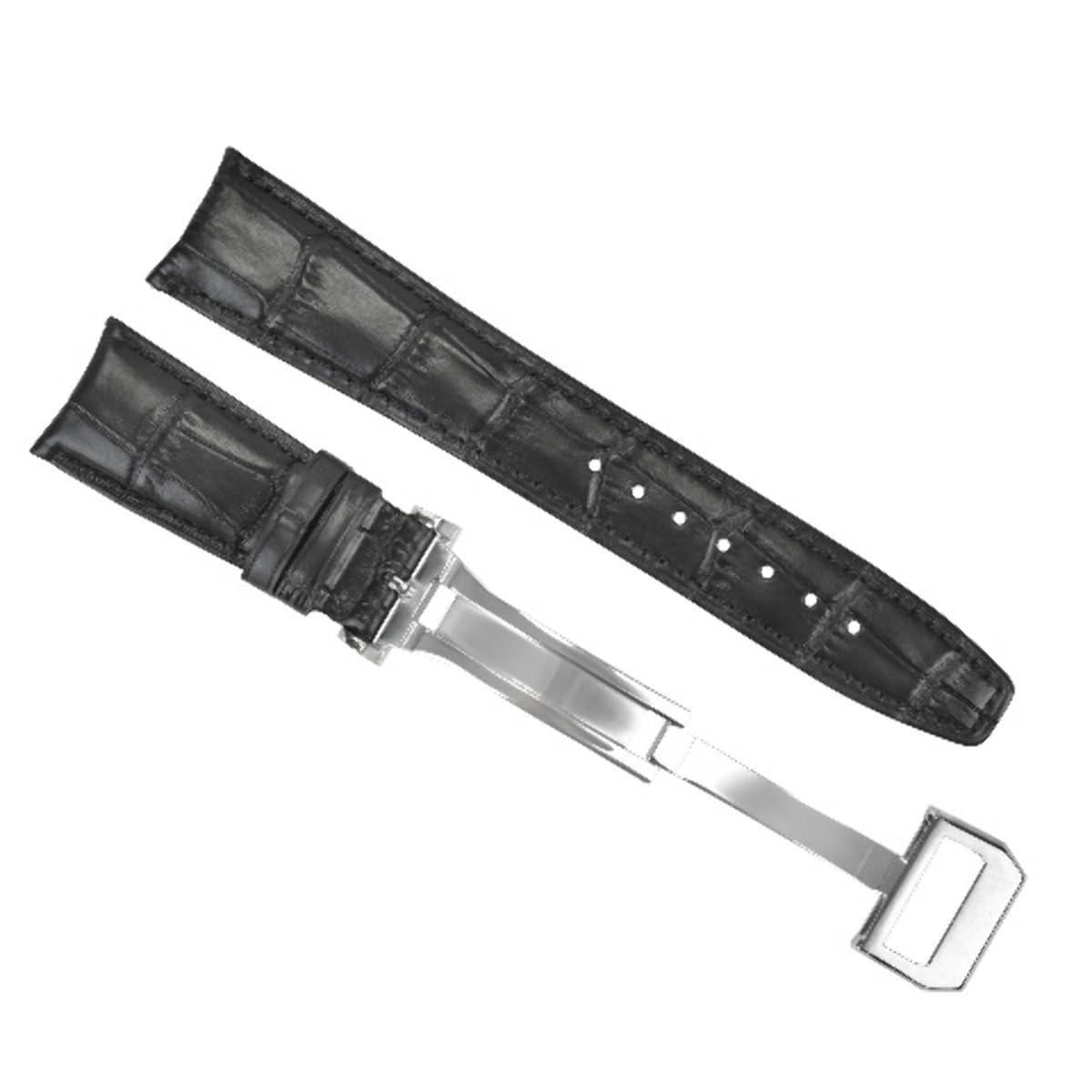 Ewatchparts 22MM CURVED LEATHER WATCH BAND STRAP COMPATIBLE WITH IWC PILOT PORTUGUESE + CLASP BLACK TQ