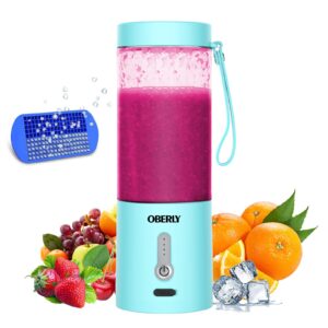 portable blender for shakes and smoothies, oberly personal travel blender for protein with 4000mah usb rechargeable battery, crush ice, frozen fruit and drinks, 18 oz mini travel cup