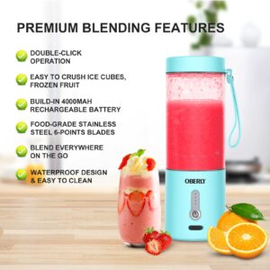 Portable Blender for Shakes and Smoothies, OBERLY Personal Travel Blender for Protein with 4000mAh USB Rechargeable Battery, Crush Ice, Frozen Fruit and Drinks, 18 oz Mini Travel Cup