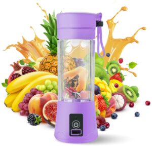 portable blender - compact and usb rechargeable personal travel blenders for smoothies, shakes and ice - mini fruit juice mixing shaker bottle - 380ml, purple