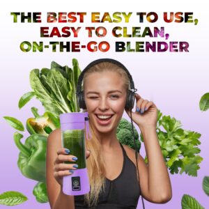 Portable Blender - Compact and USB Rechargeable Personal Travel Blenders for Smoothies, Shakes and Ice - Mini Fruit Juice Mixing Shaker Bottle - 380ml, Purple