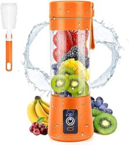 portable blender, miaoke personal mini juice blender, usb rchargeable juicer cup with six blades in 3d, smoothie blender home/office/outdoors- orange