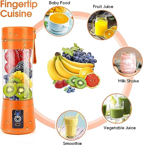 Portable Blender, MIAOKE Personal Mini Juice Blender, USB Rchargeable Juicer Cup with Six Blades in 3D, Smoothie Blender Home/Office/Outdoors- Orange