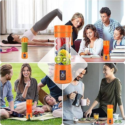 Portable Blender, MIAOKE Personal Mini Juice Blender, USB Rchargeable Juicer Cup with Six Blades in 3D, Smoothie Blender Home/Office/Outdoors- Orange