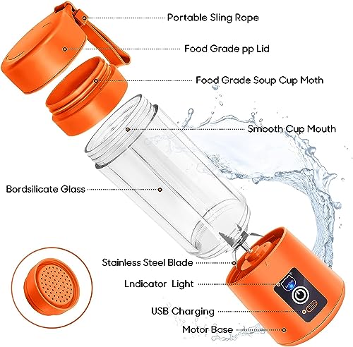 Portable Blender, MIAOKE Personal Mini Juice Blender, USB Rchargeable Juicer Cup with Six Blades in 3D, Smoothie Blender Home/Office/Outdoors- Orange