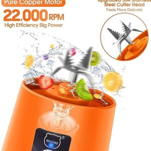 Portable Blender, MIAOKE Personal Mini Juice Blender, USB Rchargeable Juicer Cup with Six Blades in 3D, Smoothie Blender Home/Office/Outdoors- Orange