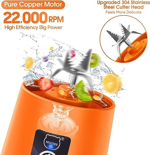 Portable Blender, MIAOKE Personal Mini Juice Blender, USB Rchargeable Juicer Cup with Six Blades in 3D, Smoothie Blender Home/Office/Outdoors- Orange