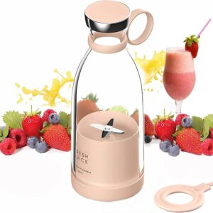 personal size blender, fresh juice portable blender for smoothies or shakes, personal mixer, portable blender, wireless usb rechargeable fruit blender for sports, camping, fitness. ((pink)